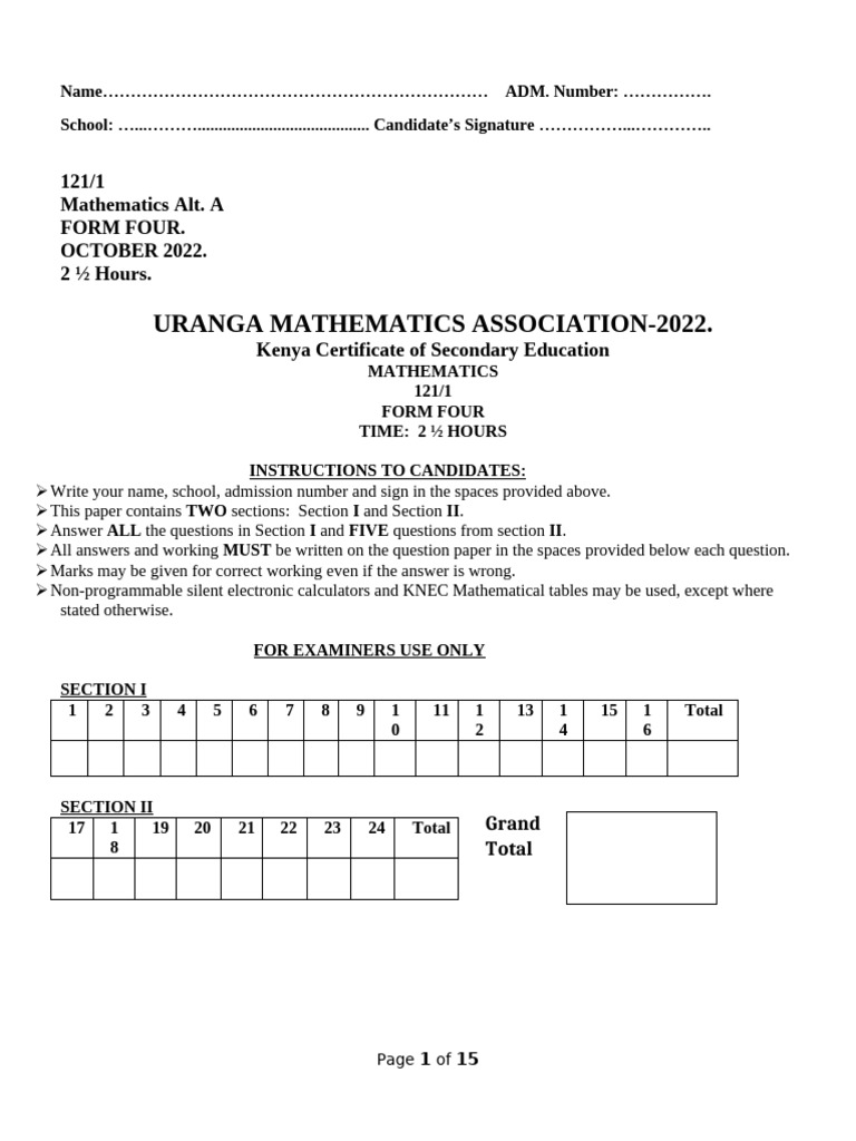 Form Four PP1 - 1667416997 | PDF | Area | Triangle