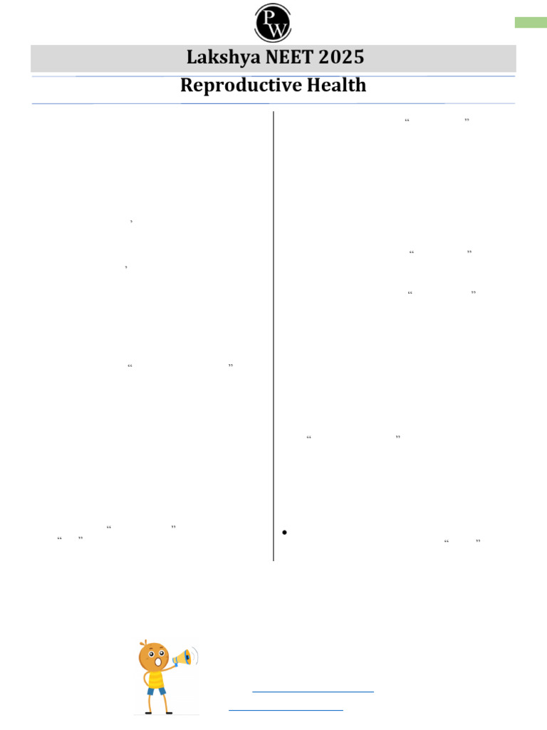 Compiled Data - Reproductive Health - Lakshya NEET 2025 | PDF | Birth ...