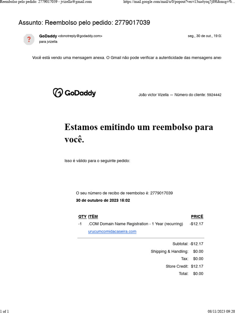Reembolso Godaddy | PDF