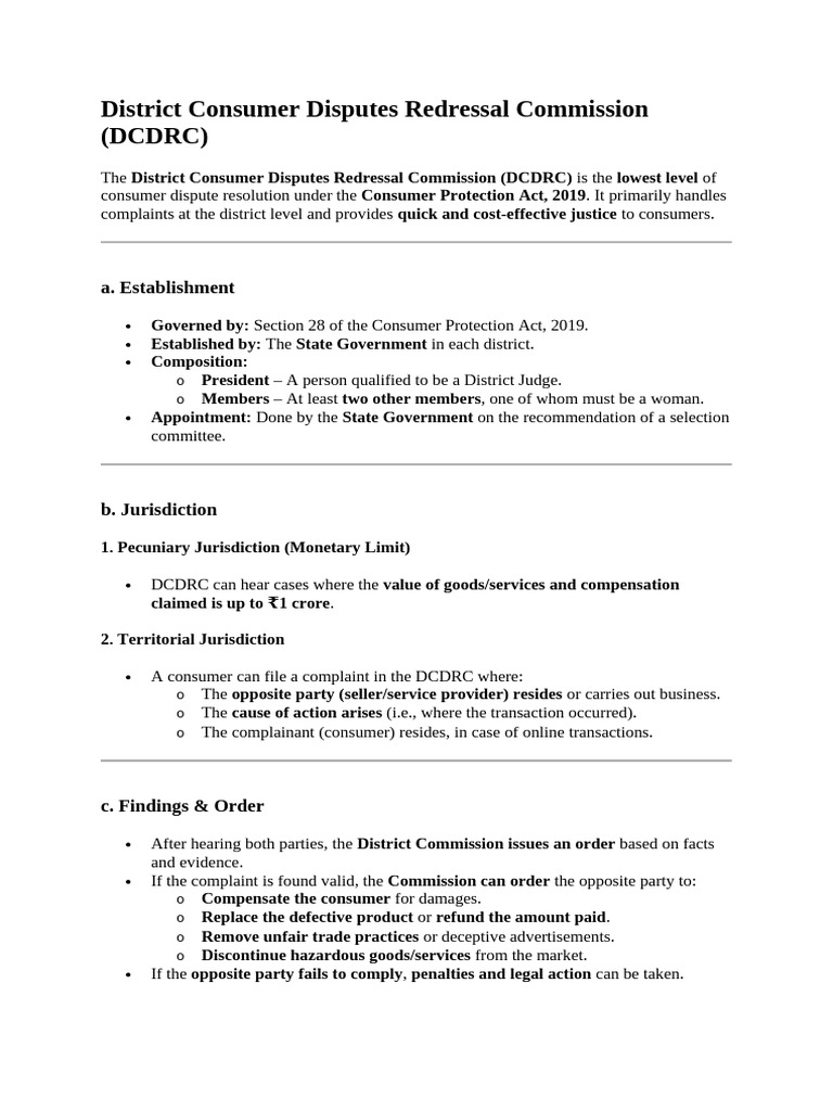 District Consumer Disputes Redressal Commission | PDF