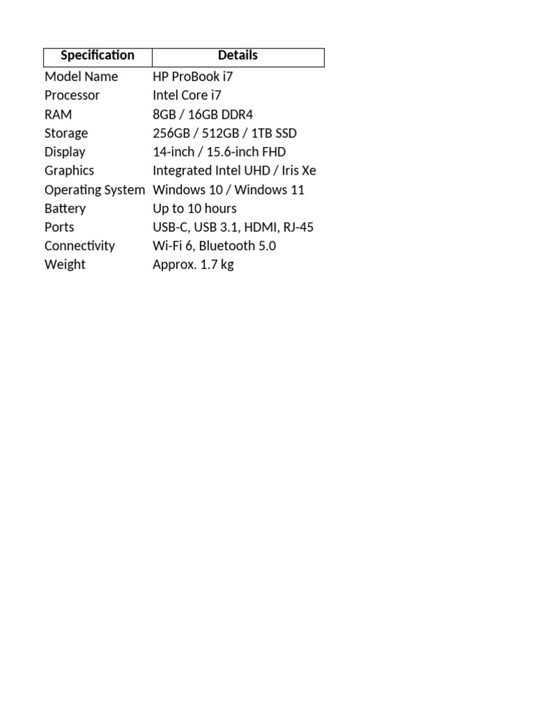 HP ProBook I7 Specifications | PDF
