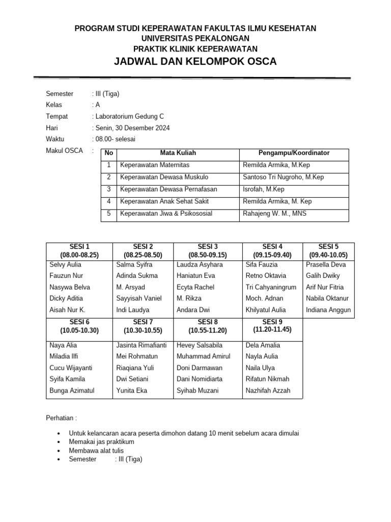 Revisi Pembagian Sesi Ujian Osca | PDF