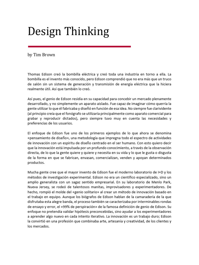 Design Thinking - Tim Brown (TRADUCCIÓN) - 1 | PDF | Diseño | El ...