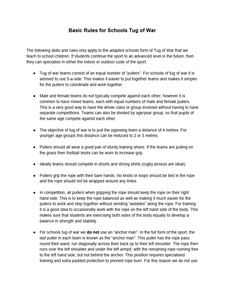 Tug of War Rules for Schools | PDF
