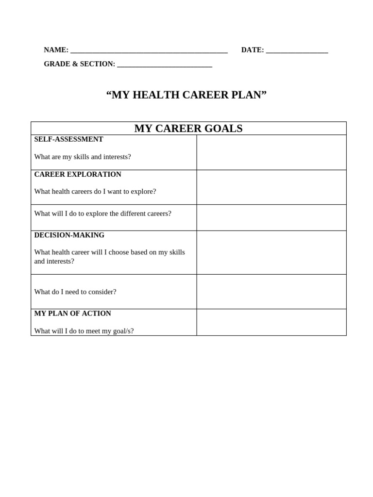 My Health Career Plan Template | PDF