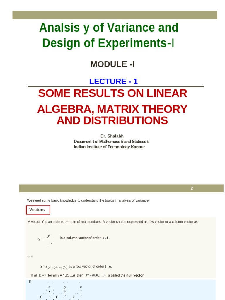 Analysis of Variance and Design of Experiments1 | PDF | Vector Space ...