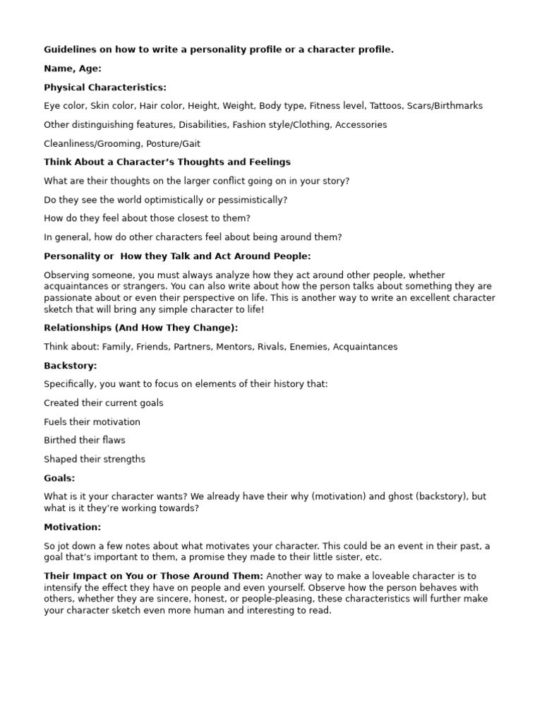 Personality Sketch | PDF
