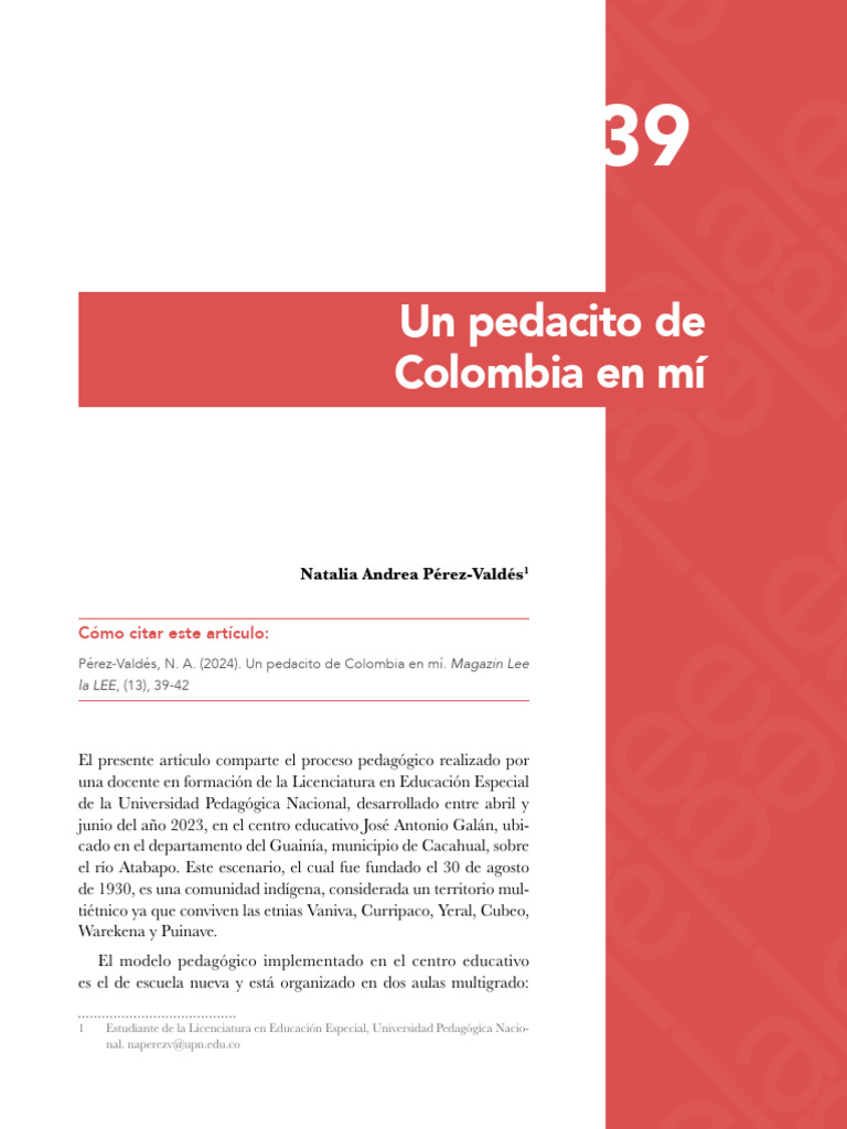 Un pedacito de Colombia en mí. | PDF | Enseñando | Aprendizaje