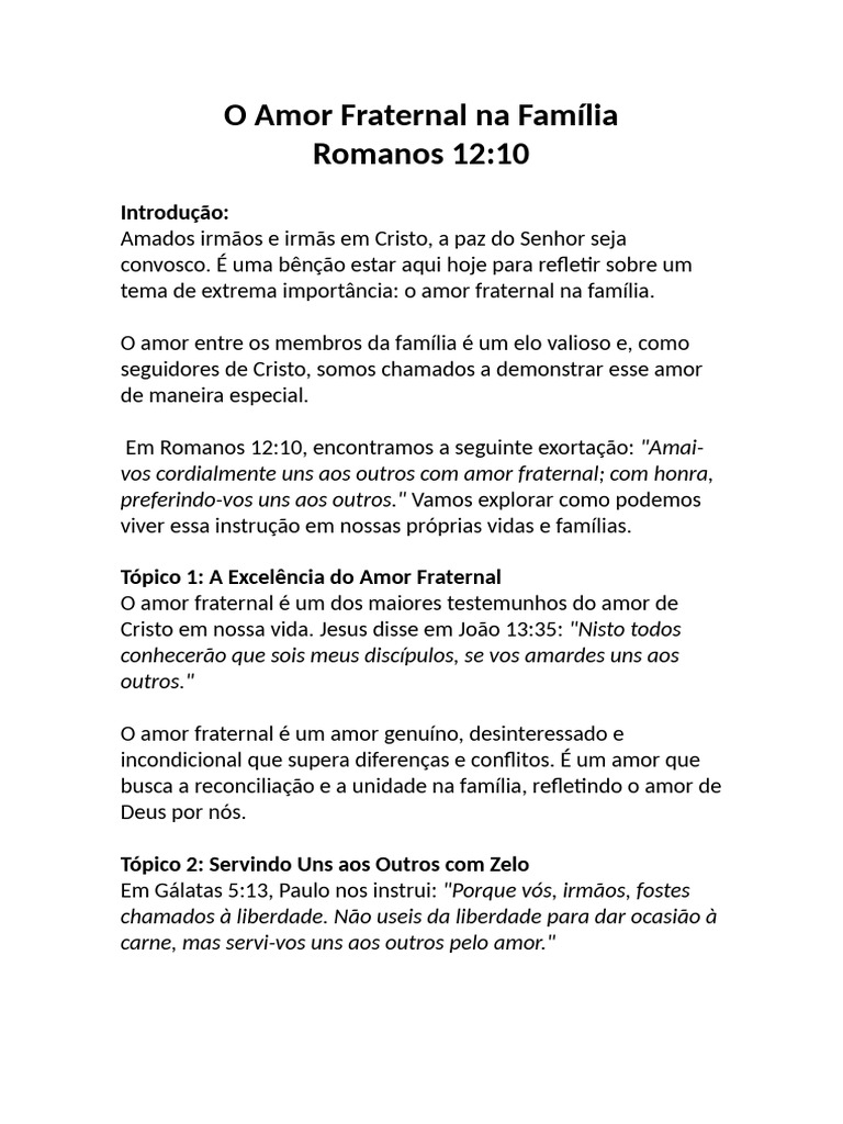 Amor Fraternal na Família Cristã | PDF | Amor | Crença e doutrina religiosa
