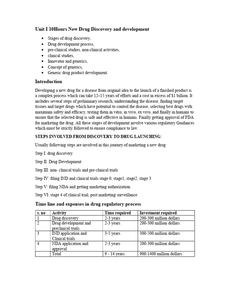 Drug Discovery and Development Unit 1 2024 | PDF | Phases Of Clinical ...