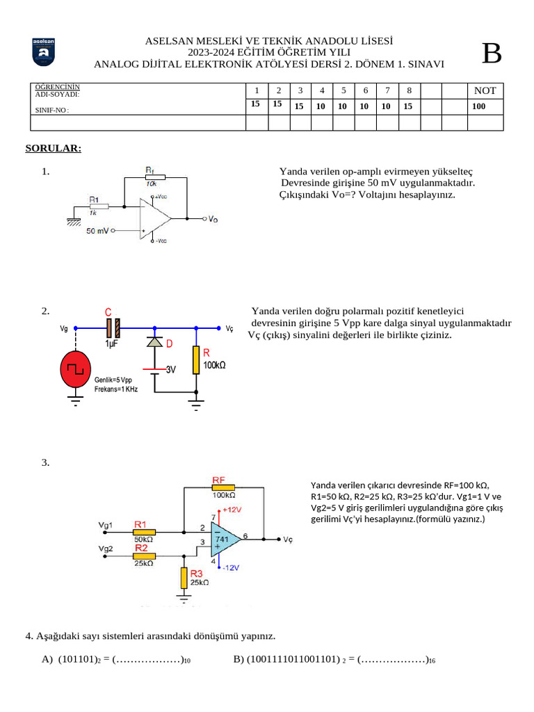 2024 10 ADE 2.donem 1.sınav B Grubu | PDF