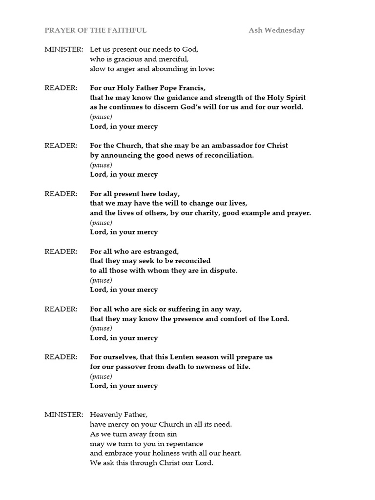 Ash Wednesday Prayer of the Faithful | PDF