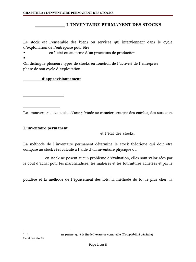 7-Chapitre 3 Inventaire Permanent Des Stocks | PDF | Inventaire ...