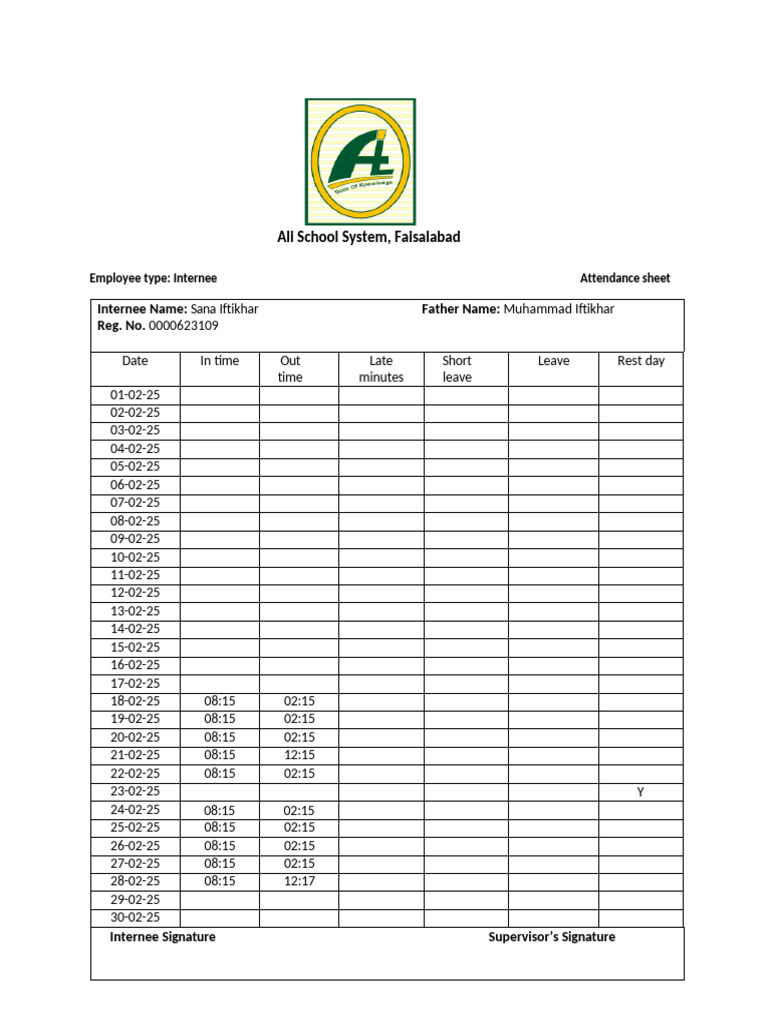 Sana Iftikhar Attendance Sheet | PDF
