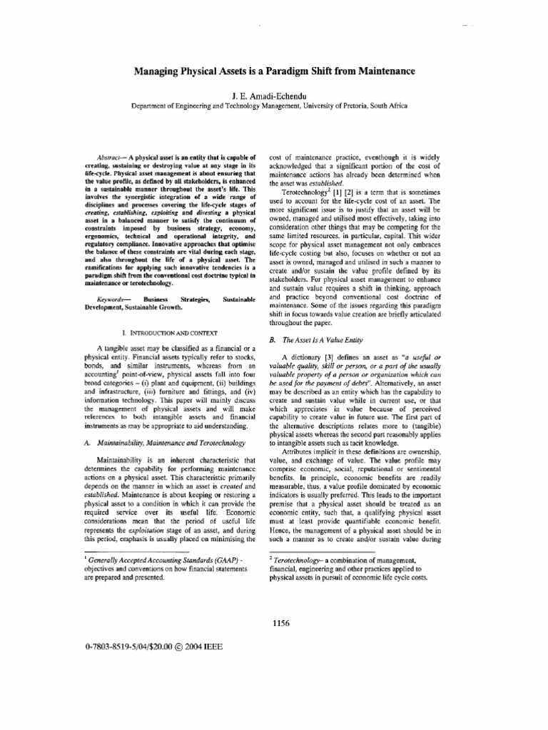 Amadi-Echendu JE 2004 Managing - Physical - Assets - Is - A - Paradigm ...