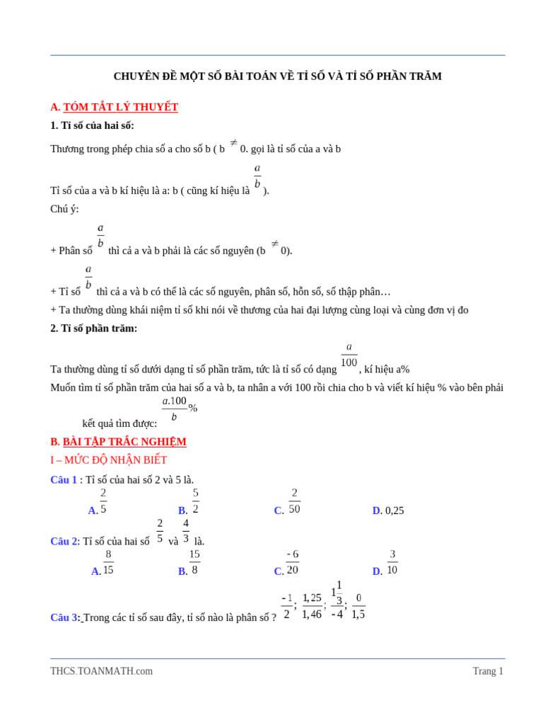 tom-tat-ly-thuyet-va-bai-tap-trac-nghiem-ti-so-va-ti-so-phan-tram | PDF