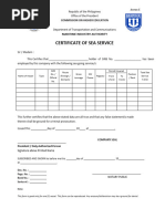 Marina Sea Service Sample Form (Annex D) - To Be Accomplished Onboard | PDF