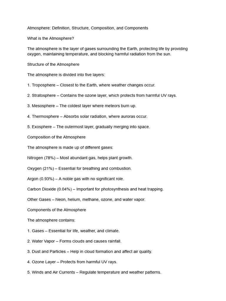 Atmosphere Definition, Structure, Composition, and Components | PDF