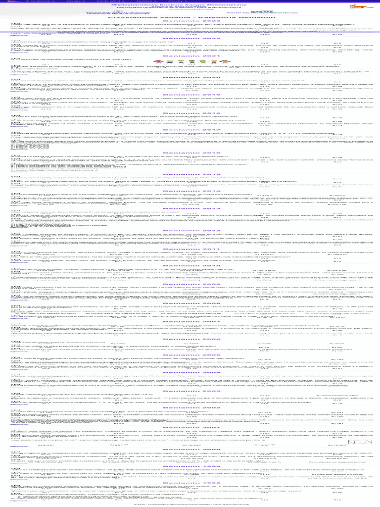 Kangur Matematyczny - Przykładowe Zadania - Kategoria Beniamin | PDF