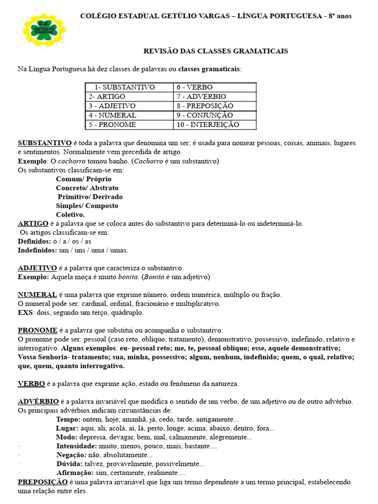 Manuela Gottfried Cardoso - Classes Gramaticais | PDF | Pronome | Classe gramatical
