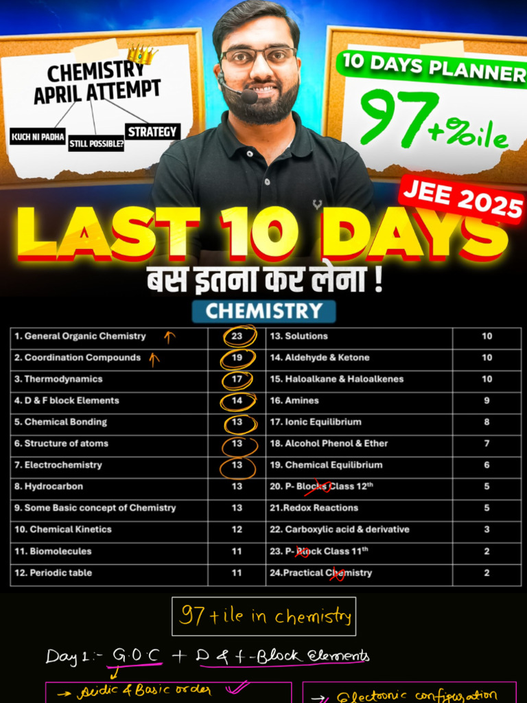 Chemistry Last 10 Days Planner | PDF