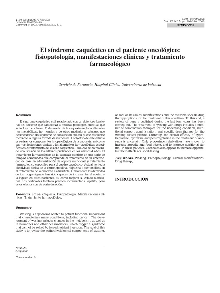 El Síndrome Caquéctico en El Paciente Oncológico: Fisiopatología ...