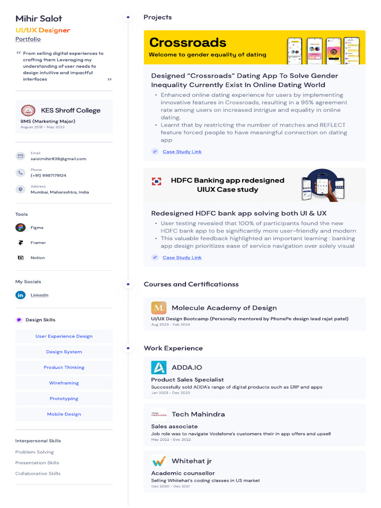 UI/UX Designer Portfolio of Mihir Salot | PDF | Human Communication | Information Technology