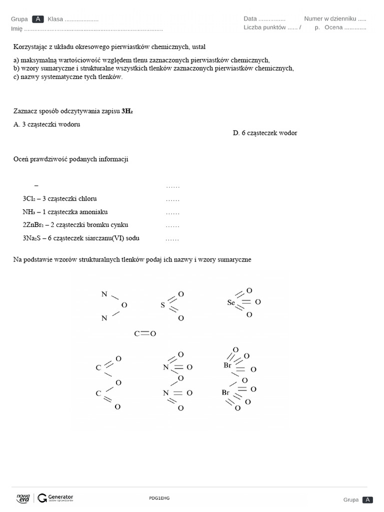 Chemia Wzory I Nazwy Związków | PDF