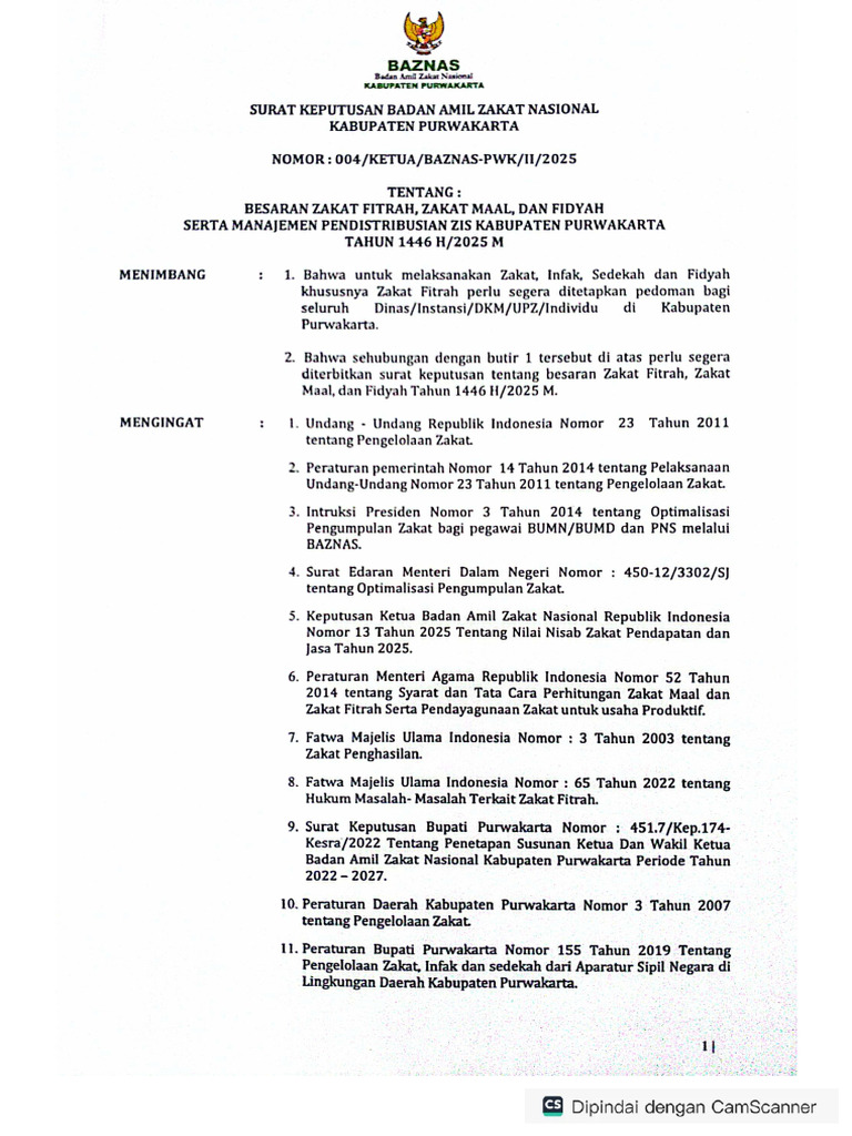 No 004 SK Besaran Zakat Fitrah, Zakat Maal, Dan Fidyah Serta Manajemen Pendistribusian Zis ...