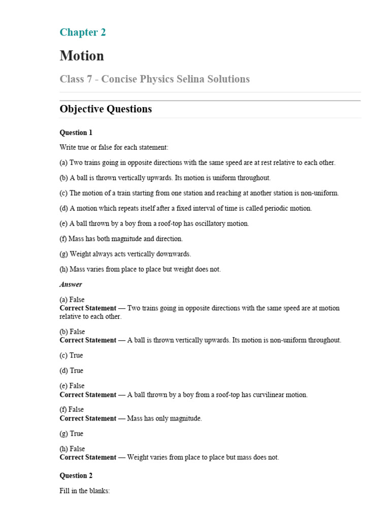 Understanding Motion: Class 7 Physics | PDF | Weight | Speed