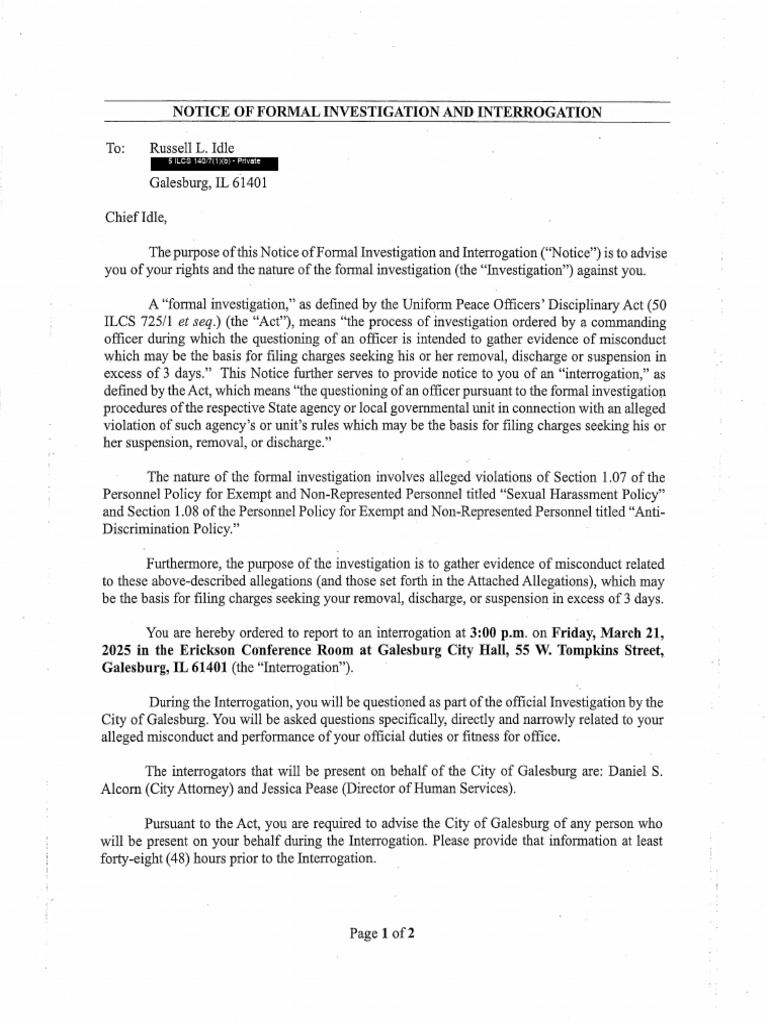 Investigation Notice for Russell Idle | PDF | Justice | Crime & Violence