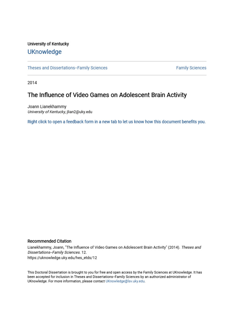 The Influence of Video Games on Adolescent Brain Activity | PDF ...