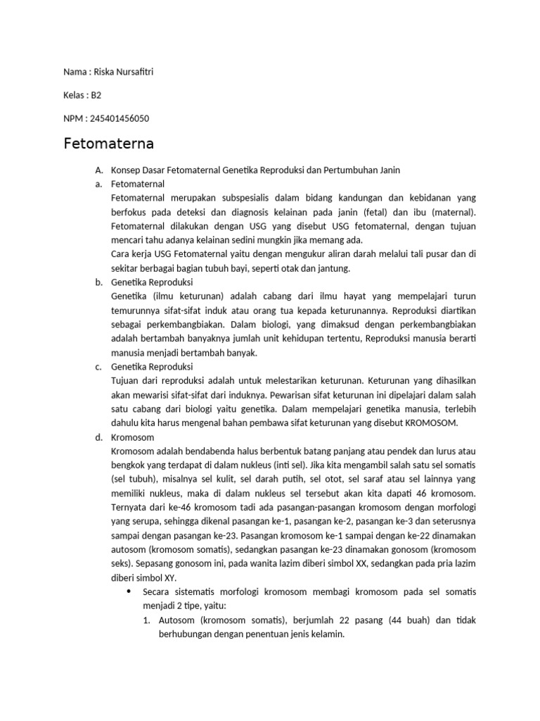 Dasar Fetomaternal dan Genetika Reproduksi | PDF