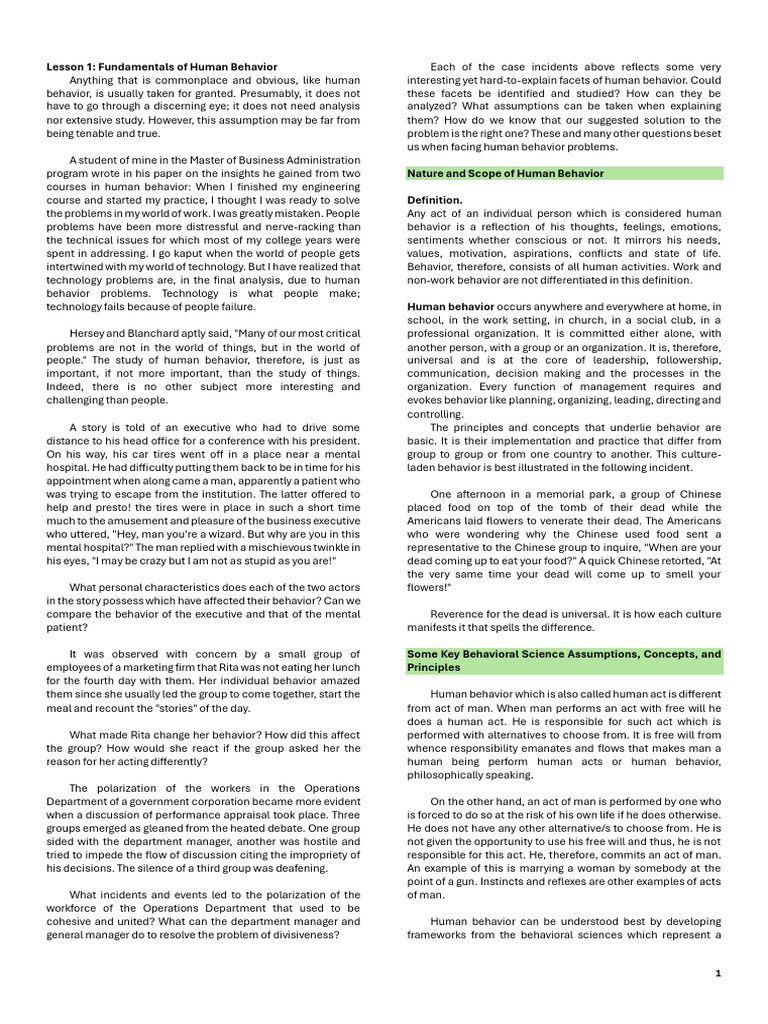 HBO - REVIEWER HANDOUTS | PDF | Extraversion And Introversion | Motivation