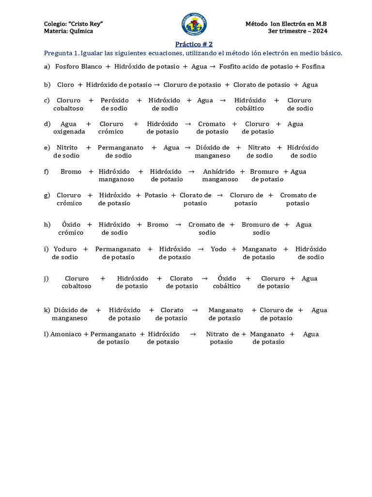 4to Sec - 2do Práctico - Método Ion Electrón en Medio Básico | PDF