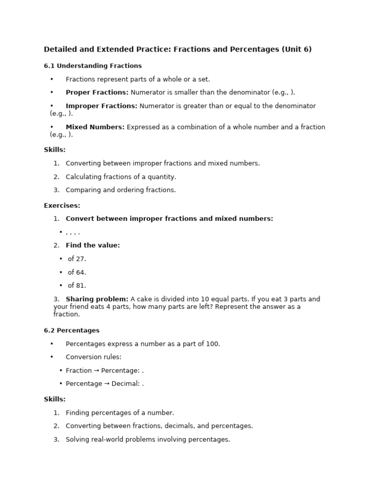 Fractions and Percentages Practice Guide | PDF | Percentage ...