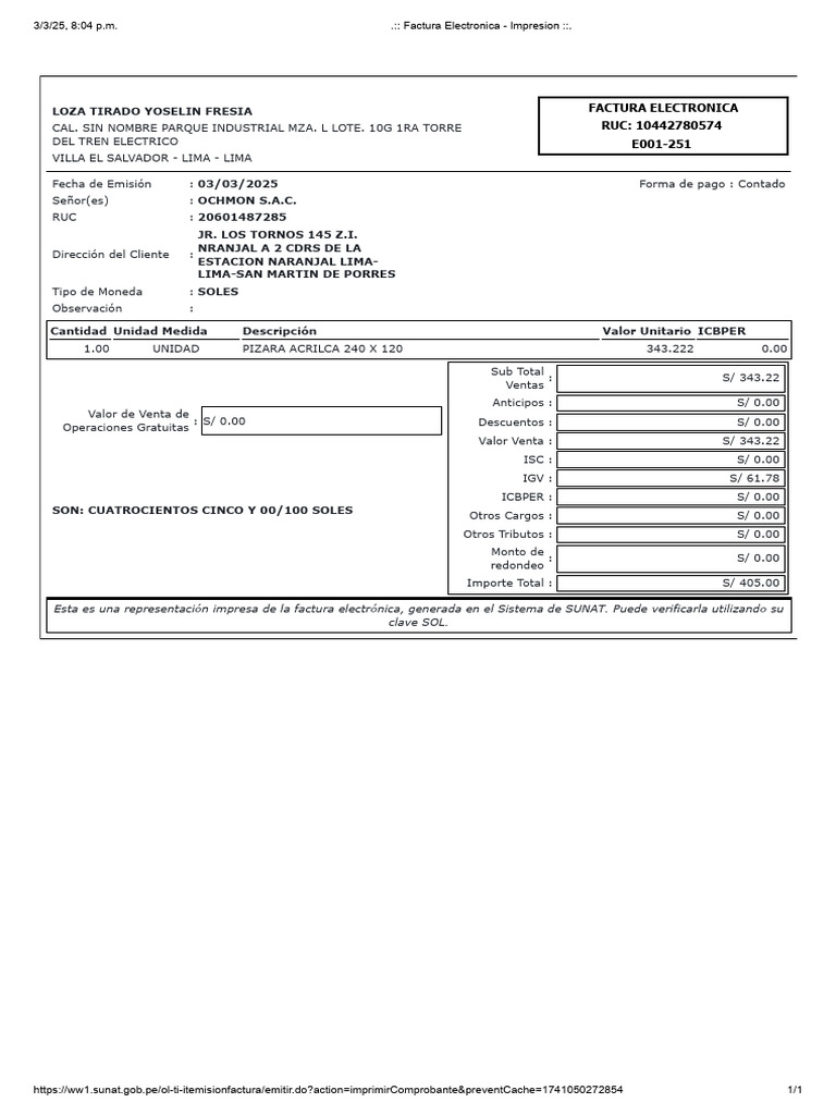 Factura Electronica - Impresion 030325 A | PDF | Servicios (economía) | Tecnología bancaria