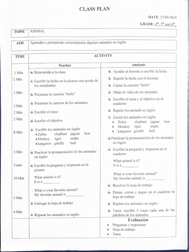 Plan de Clase (ANIMAL) | PDF