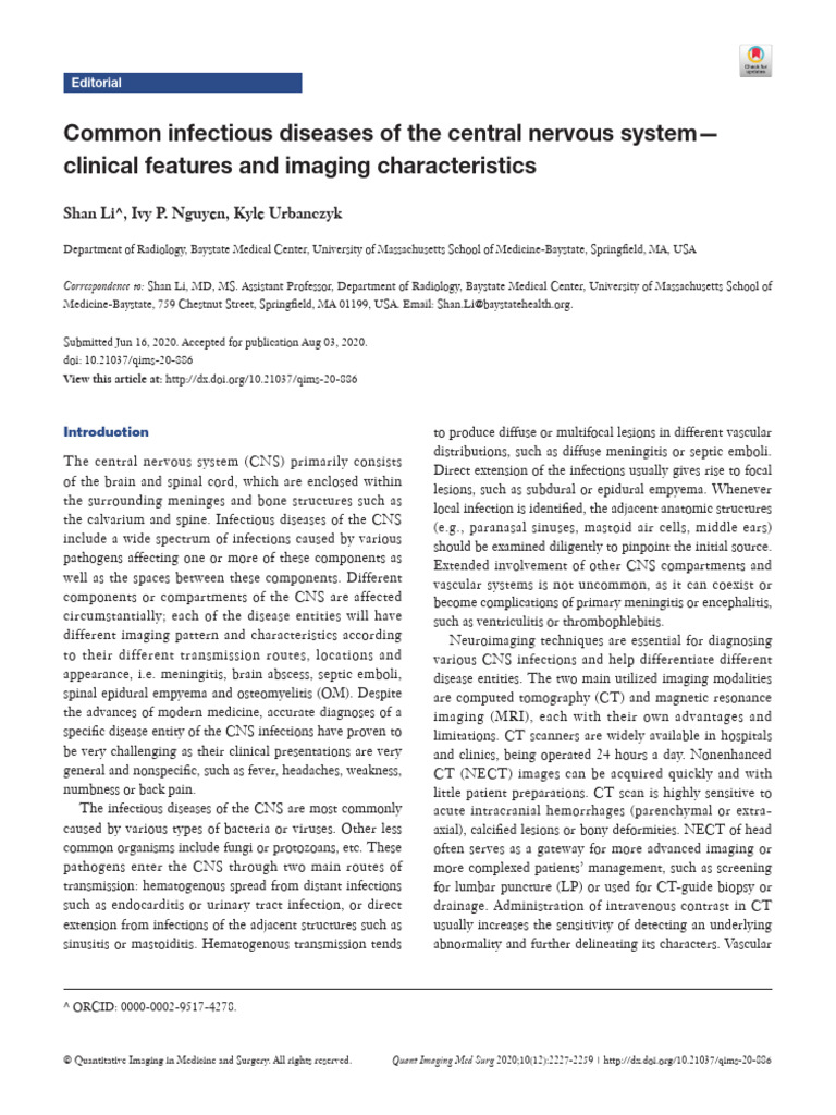 Common Infectious Diseases of The Central Nervous System | PDF ...