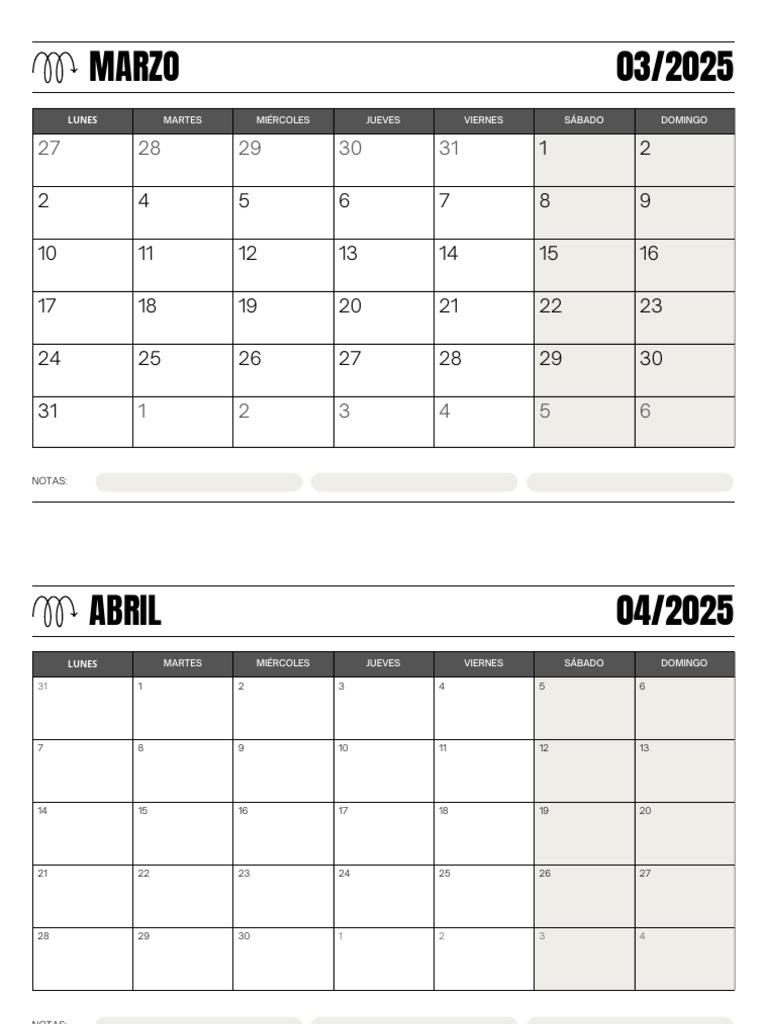 Calendario 2025: Meses y Días | PDF