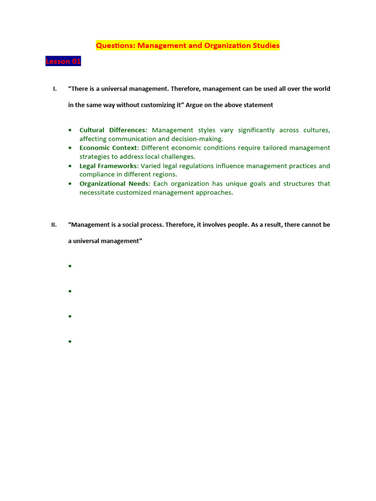 Management and Organization Studies - Questions | PDF | Strategic Management | Decision Making