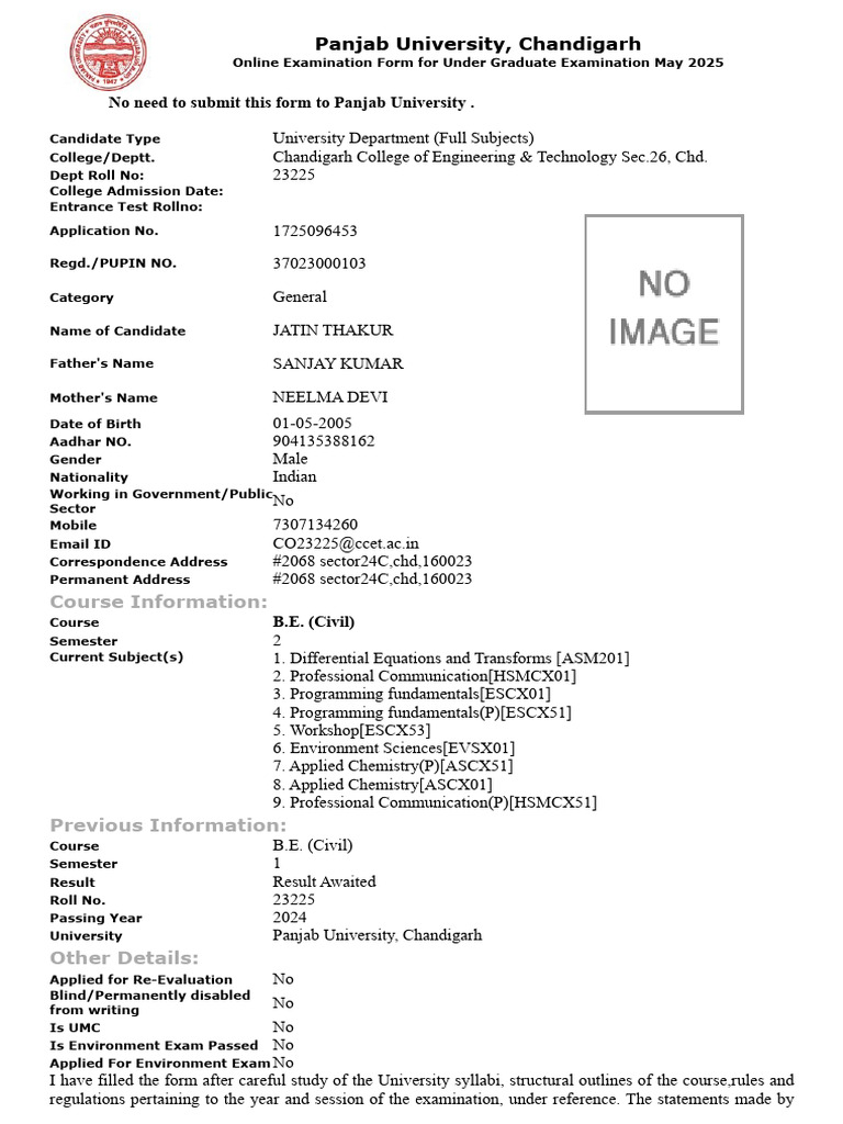 Ugexam - Puexam.in StudentProfile - Aspx AppNo bR0HW4N7I7mNeI5BKELllw ...