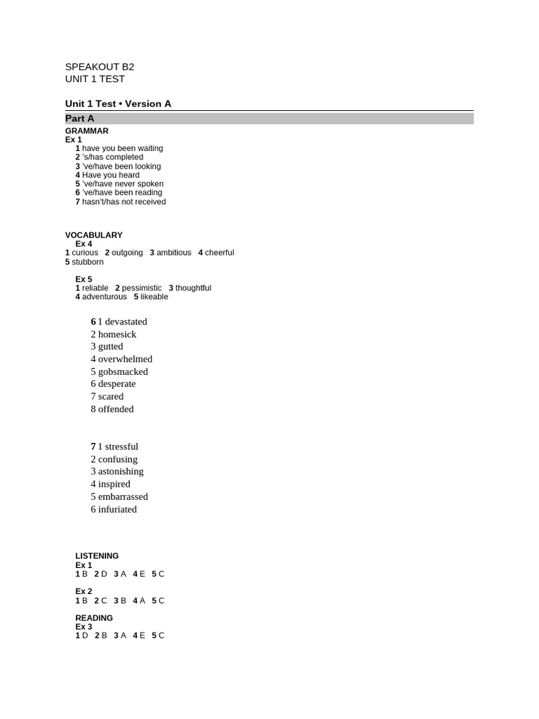 Unit 1 Test - Version A Part A | PDF