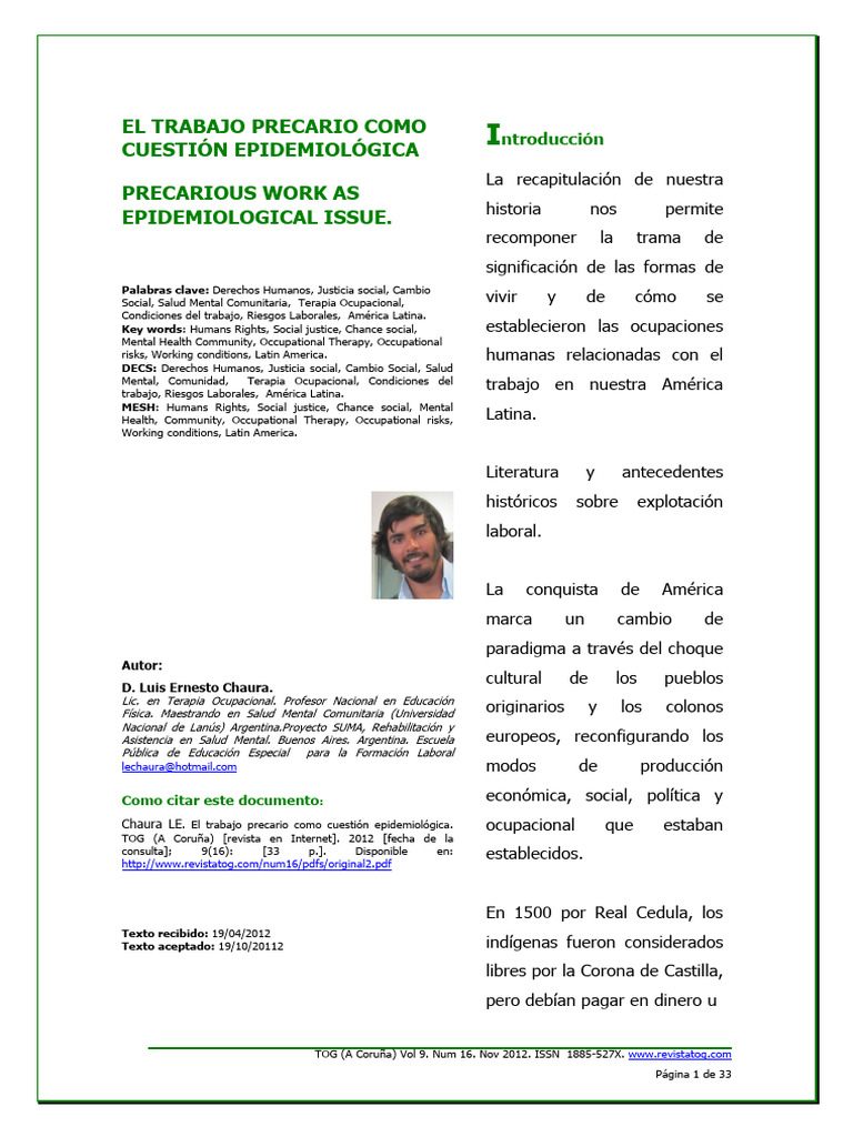 Leido Trabajo Precario | PDF | Mente | Terapia ocupacional