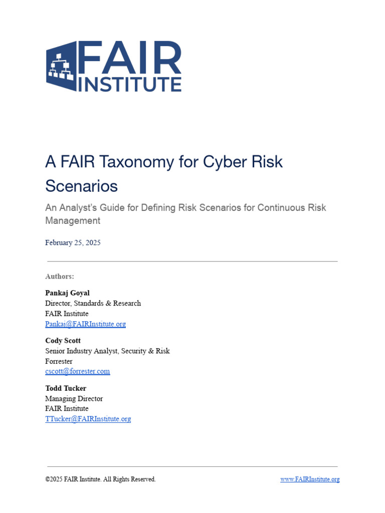 FAIR Institute - Cyber Risk Scenario Taxonomy (February 2025) | PDF ...