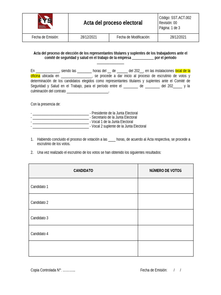 SST - ACT.002 Acta Del Proceso Electoral | PDF | Eventos políticos ...