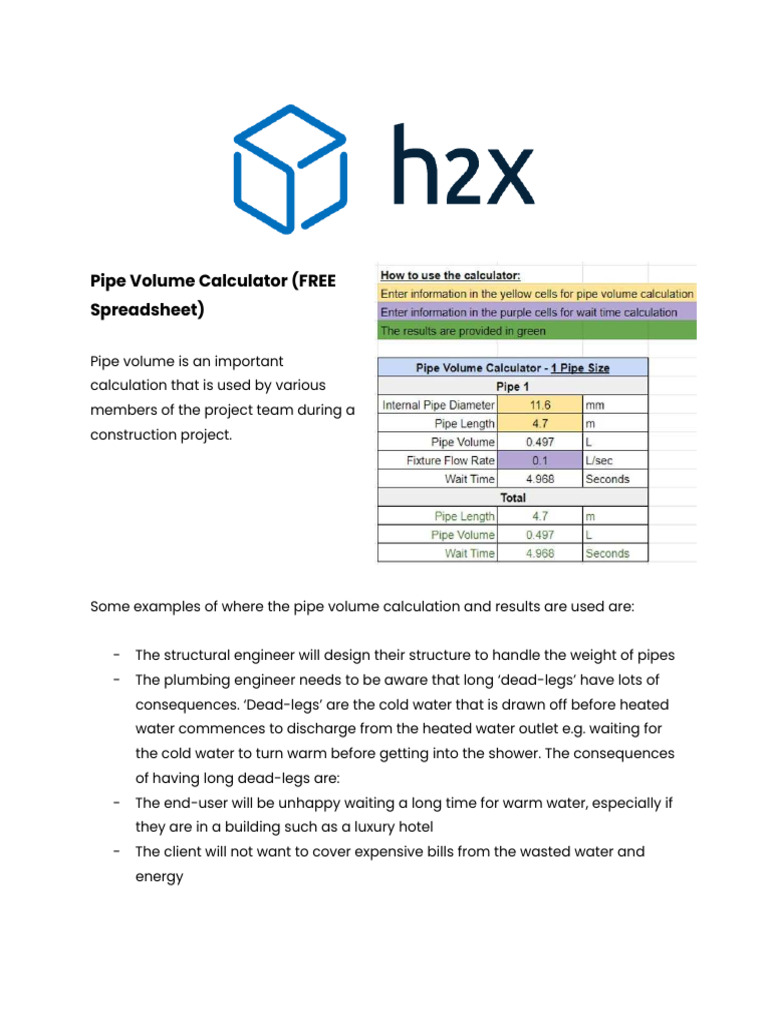 Pipe Volume Calculator FREE Spreadsheet | PDF | Volume | Spreadsheet
