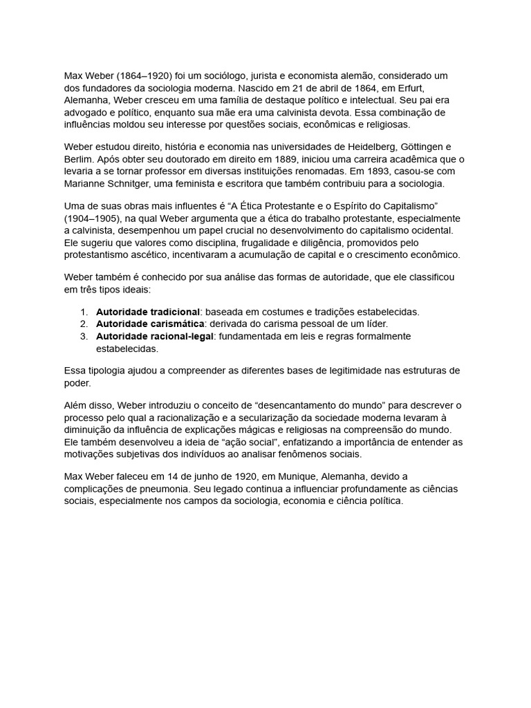 Vida e Obra de Max Weber | PDF