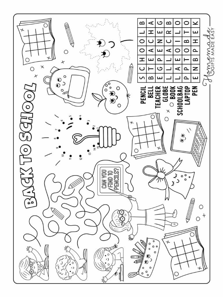 Back To School Coloring Pages Activity Sheet Wordsearch | PDF