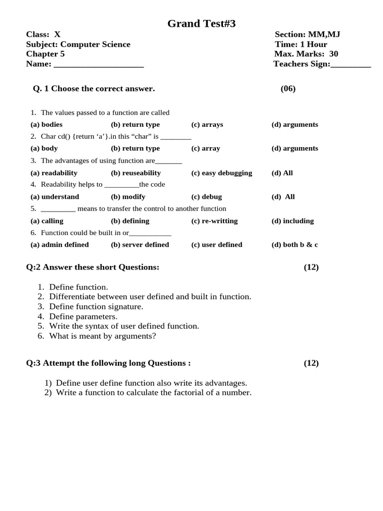 10 Class Computer Test 3 | PDF